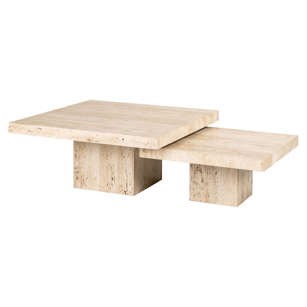 La Cantera Coffee Tables Travertine Beige 2 Tier Square (Set of Two ...